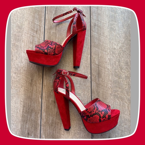 Speed Limit 98 | Shoes | Speed Limit98 Exam Red Snake Ankle Strap Heels ...